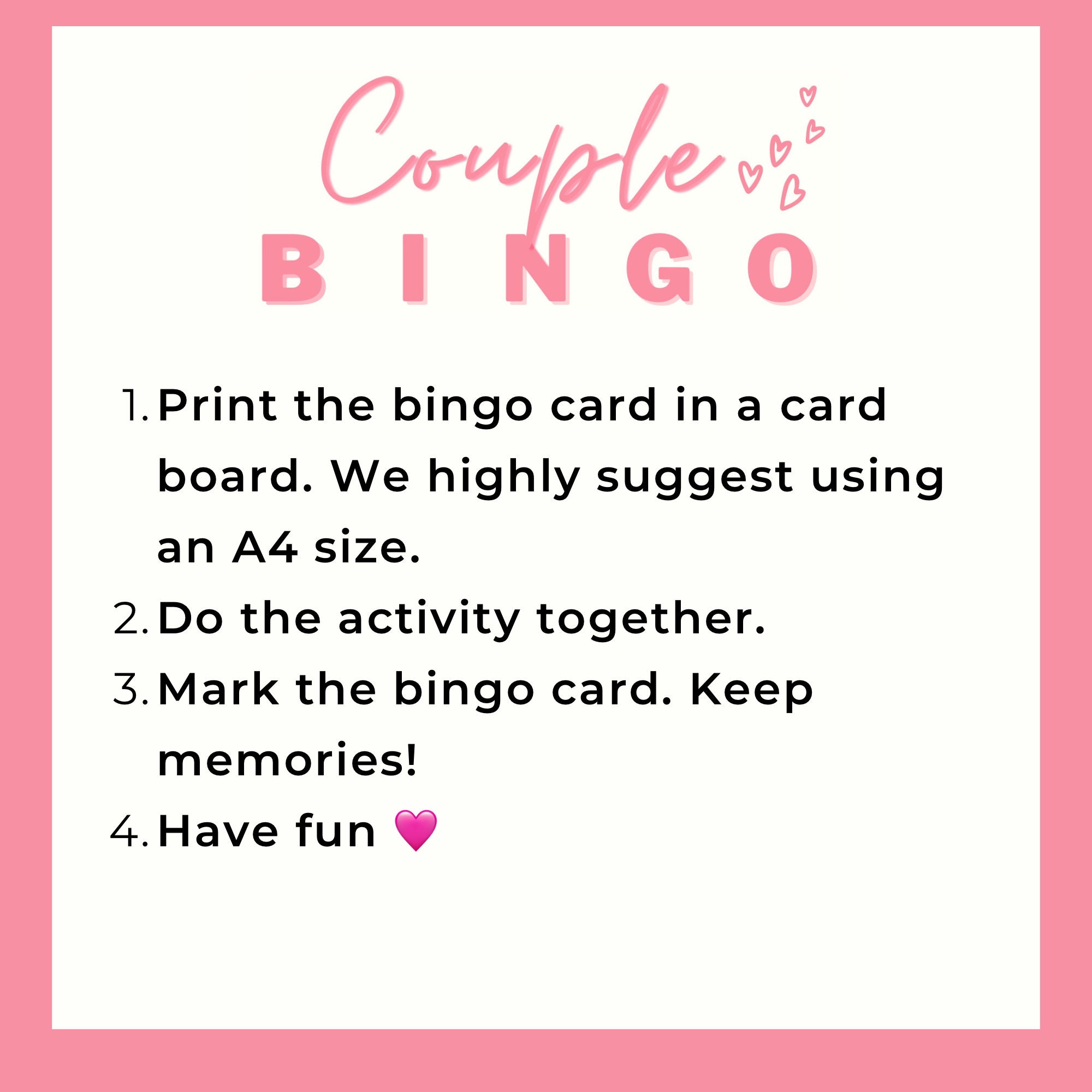 Couple Bingo Activity Card for Couples - Etsy