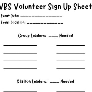 VBS Volunteer Sign in Sheet and Role Descriptions - Etsy