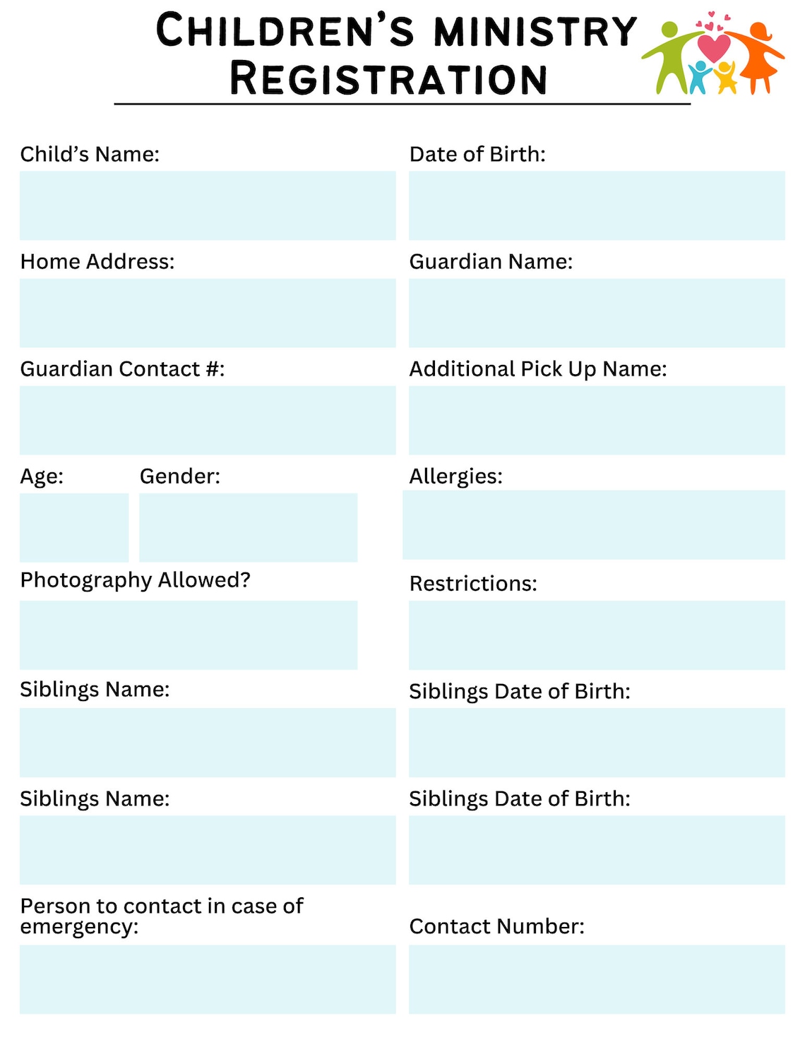 Children's Ministry Registration Form - Etsy