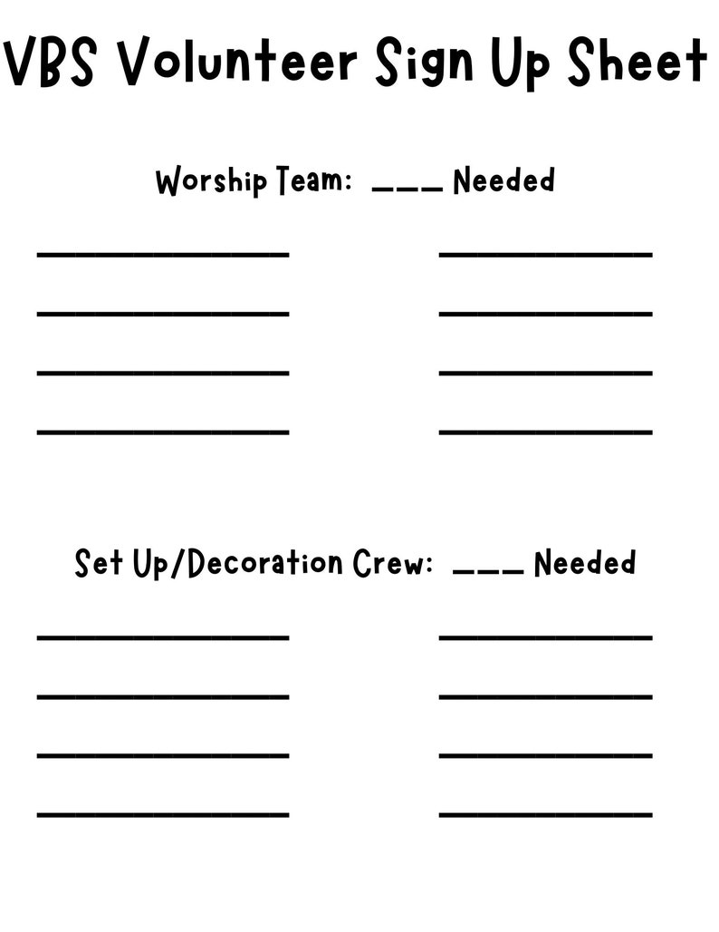VBS Volunteer Sign in Sheet and Role Descriptions - Etsy