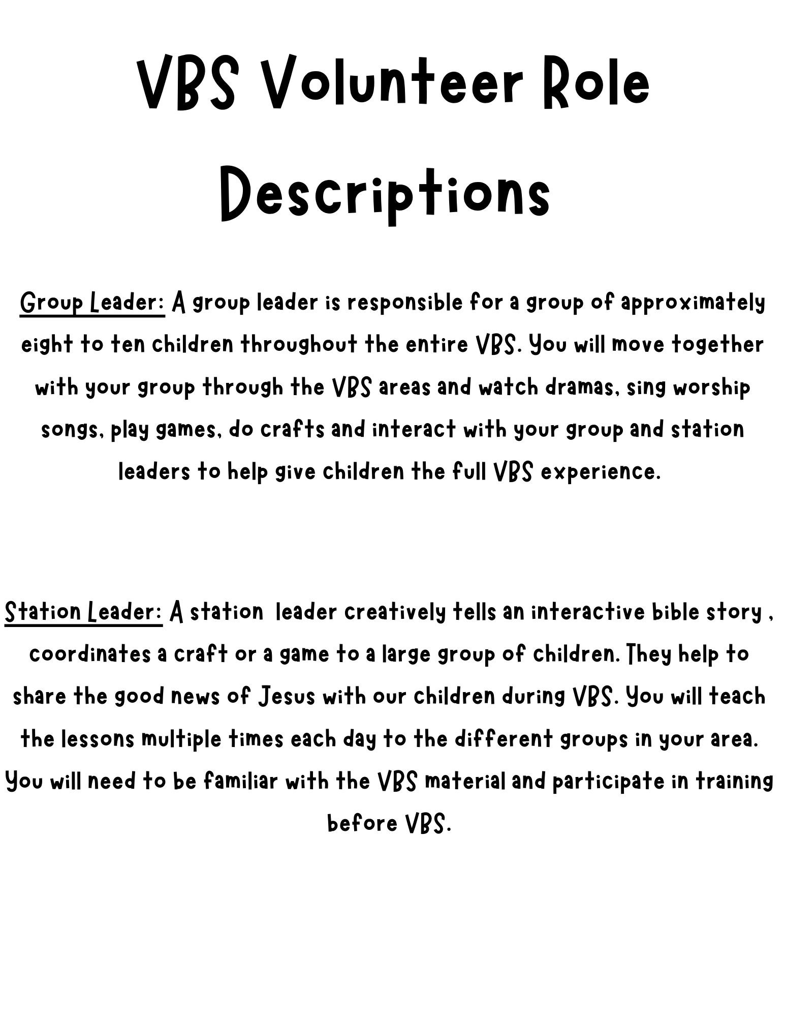 VBS Volunteer Sign in Sheet and Role Descriptions - Etsy