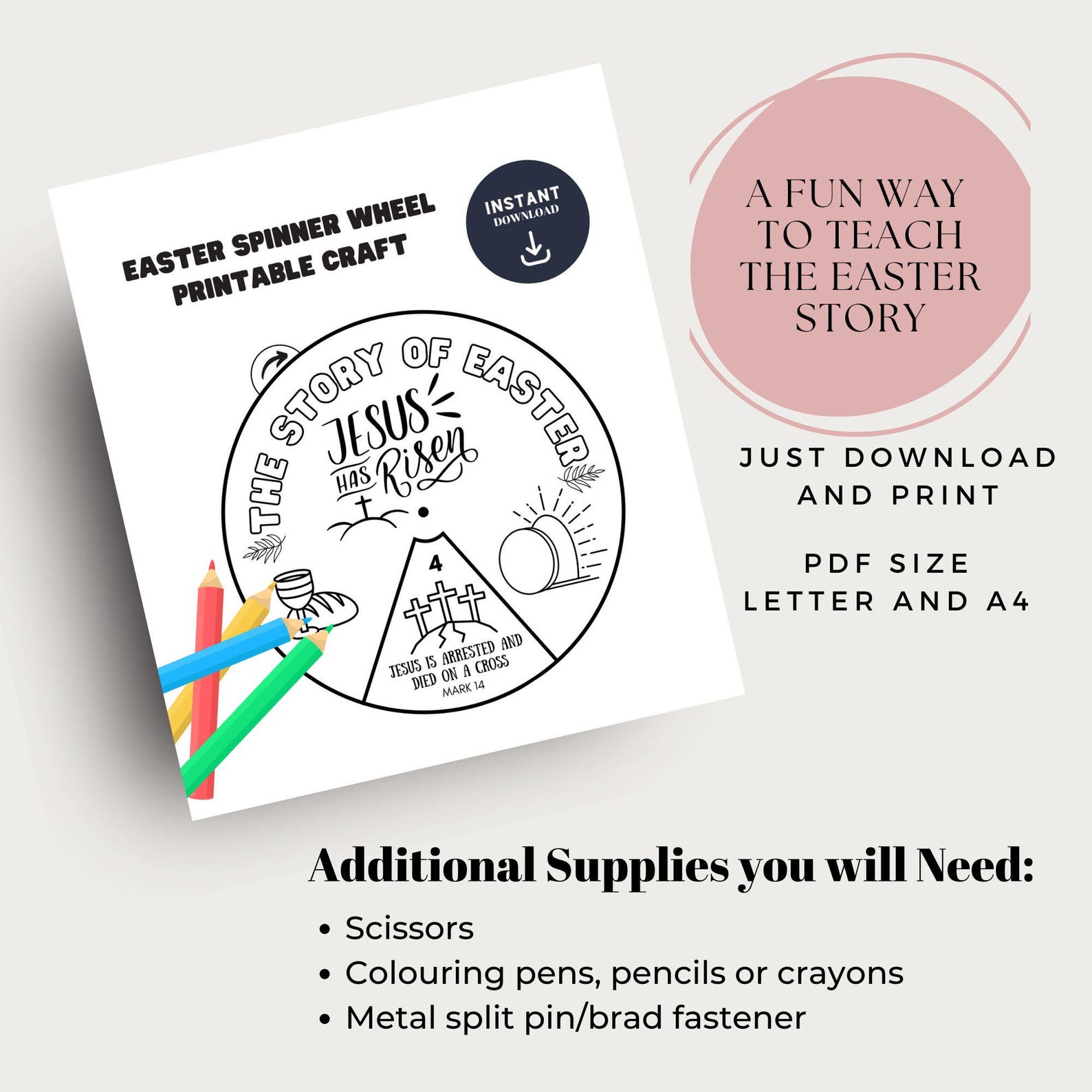 Easter Story Spinner Wheel Colouring Craft, Sunday School Craft, Bible ...