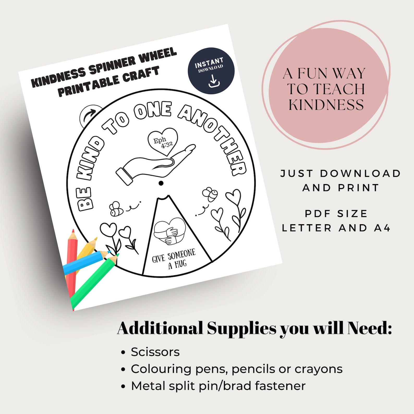 Be Kind Spinner Wheel Colouring Craft, Sunday School Craft, Bible ...