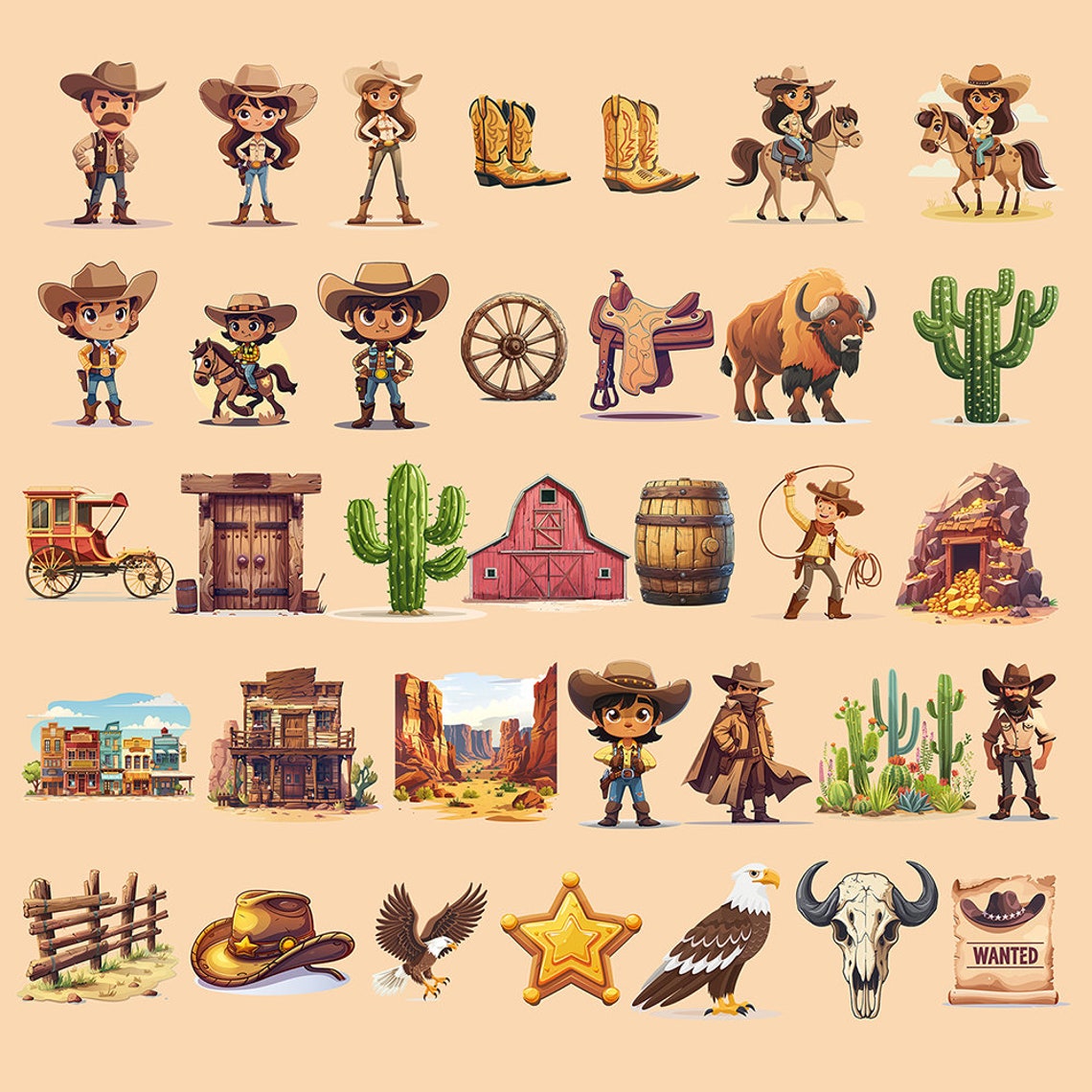Western Clipart, Cowboy Cowgirl Cartoon Clipart, Rodeo Projects ...
