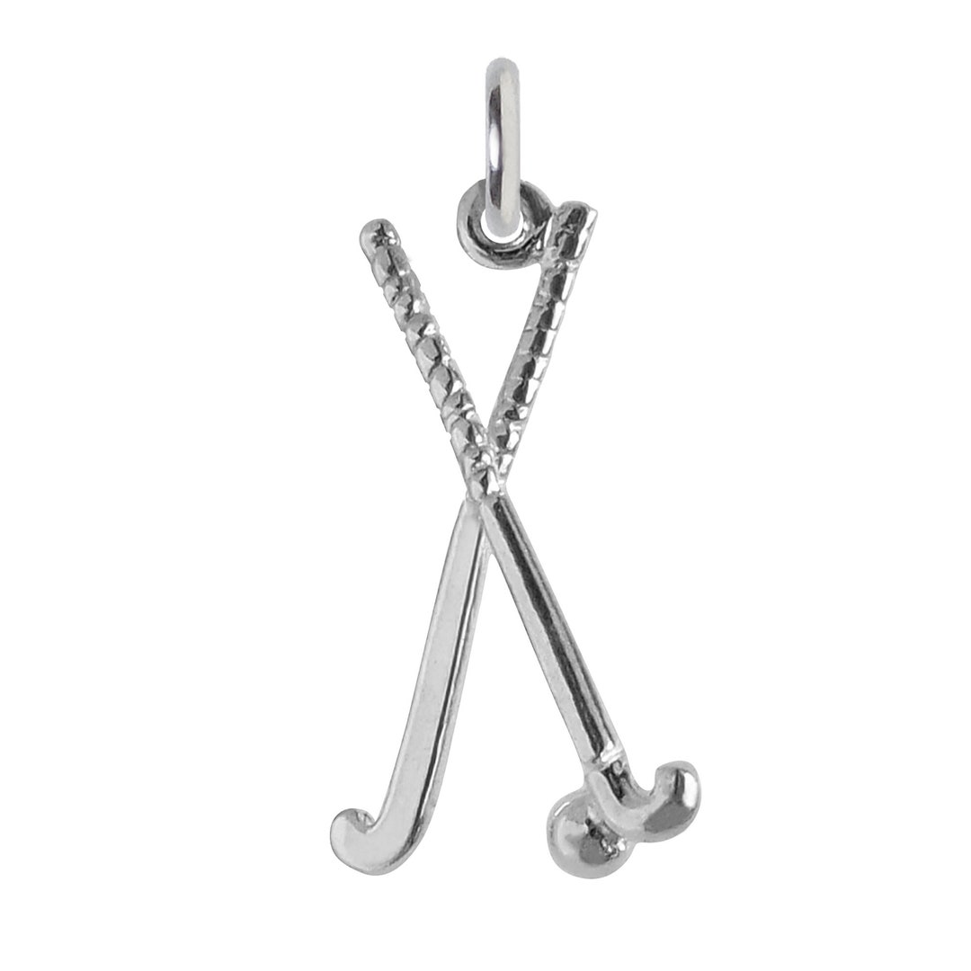 Sterling Silver Hockey Sticks and Ball Charm .925 Field Sports Pendant ...