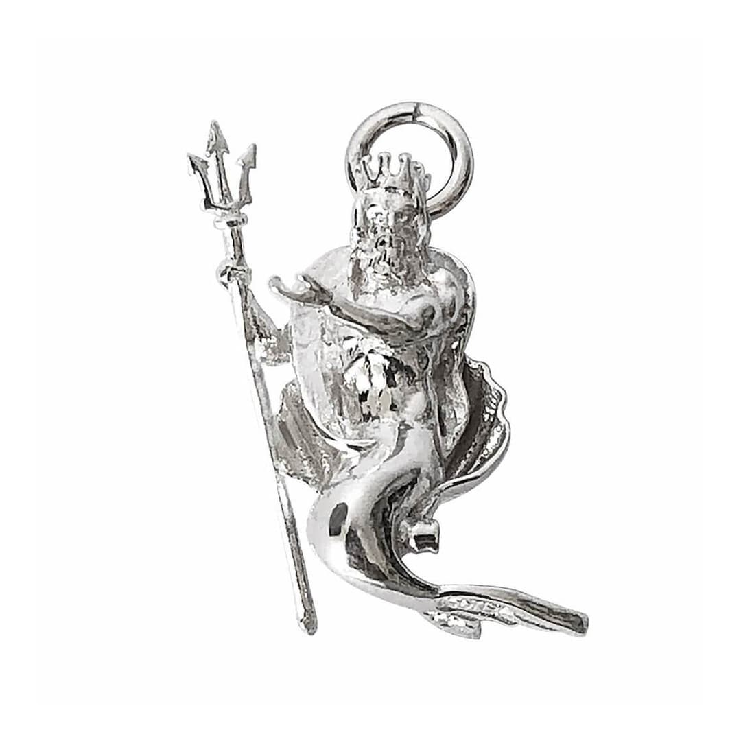Sterling Silver Neptune Charm Sitting .925 Poseidon God of the Sea ...
