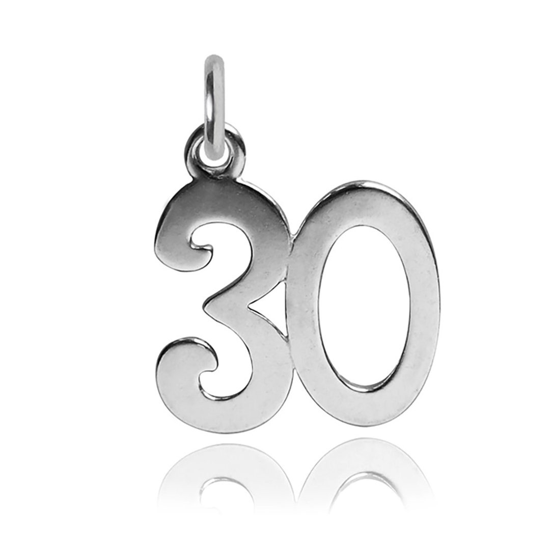 Sterling Silver Number 30 Charm .925 Thirty Numeral Thirtieth Birthday ...