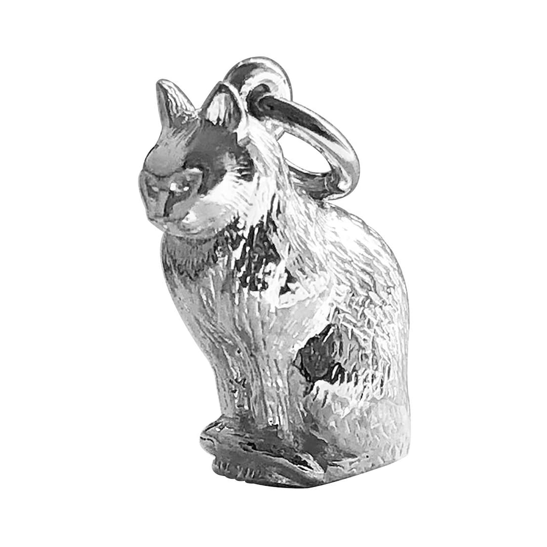 Sterling Silver Cat Charm Sitting .925 Pendant Domestic Pet Feline - Etsy