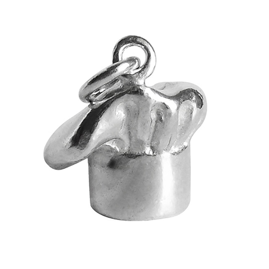 Sterling Silver Charm Chef's Hat .925 Pendant Gift for Cook 3D Toque ...