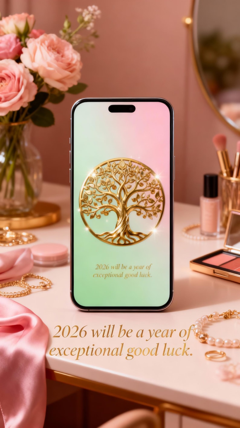 2026 Lucky Symbol Phone Wallpaper – Feminine AI Digital Backgrounds ...