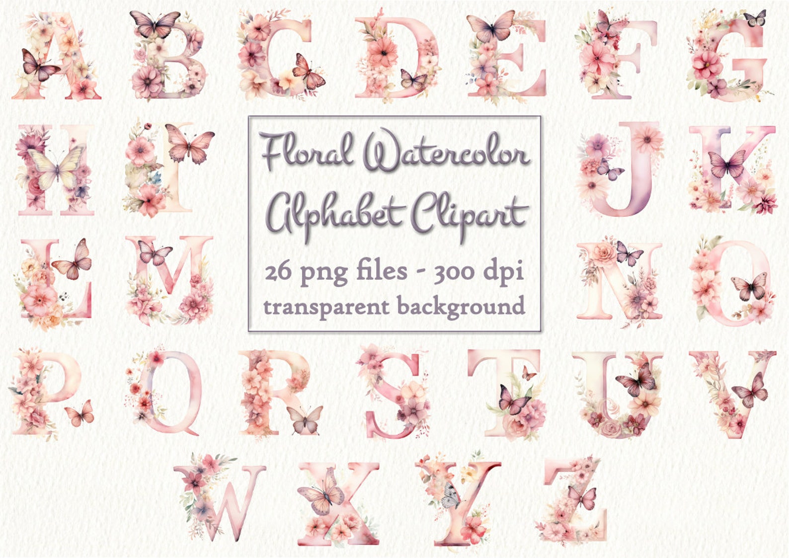 Watercolor Floral Alphabet Clipart Png Letters With Dusty Flowers and ...