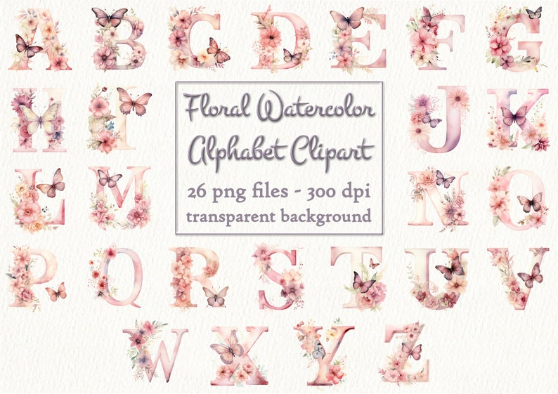 Watercolor Floral Alphabet Clipart Png Letters With Dusty Flowers and ...