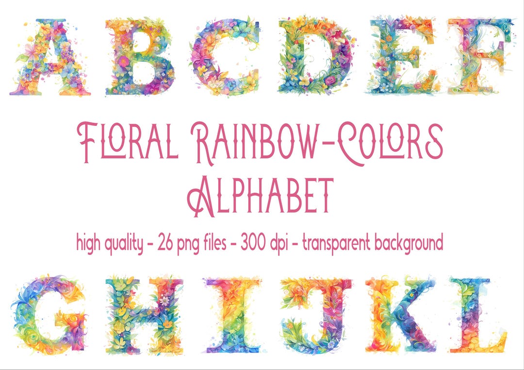 Rainbow-colors Alphabet, Digital Download, Watercolor Style, Decorative ...