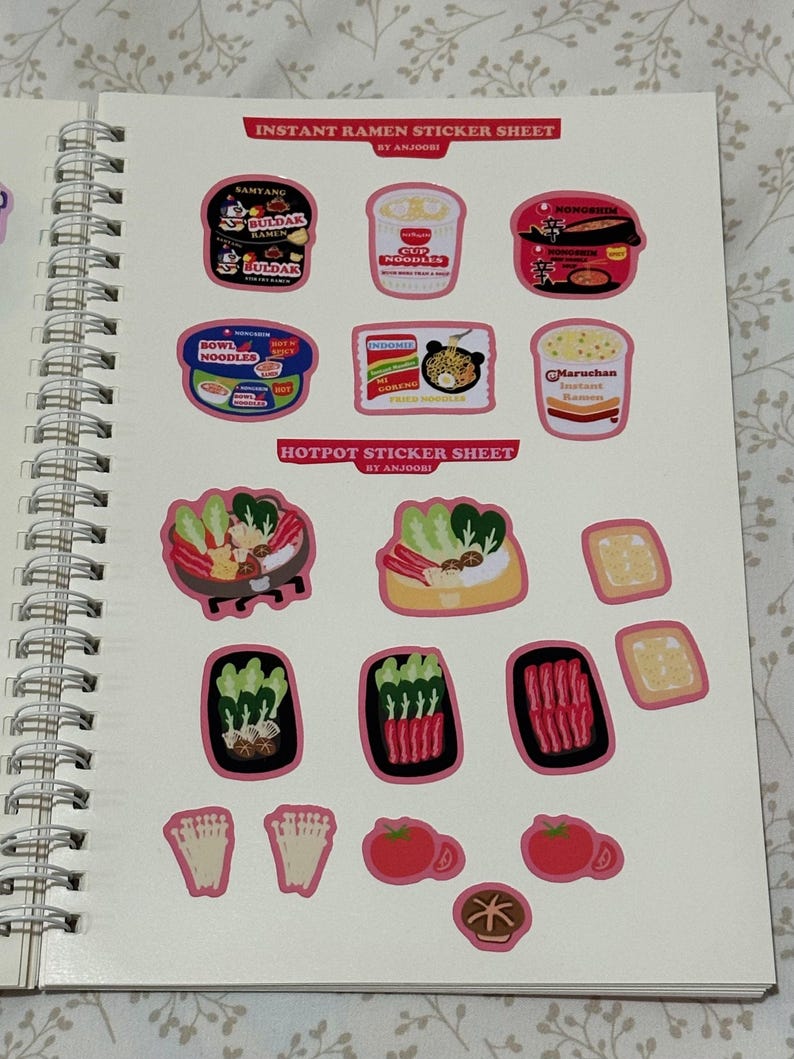 Asian Foods and Kawaii Fruit Glossy Sticker Sheet - Hotpot, Instant ...