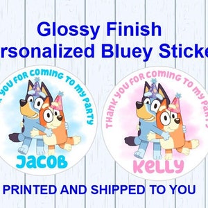 Personalized Bluey Theme Stickers With Name 2 Diameter Custom Glossy ...