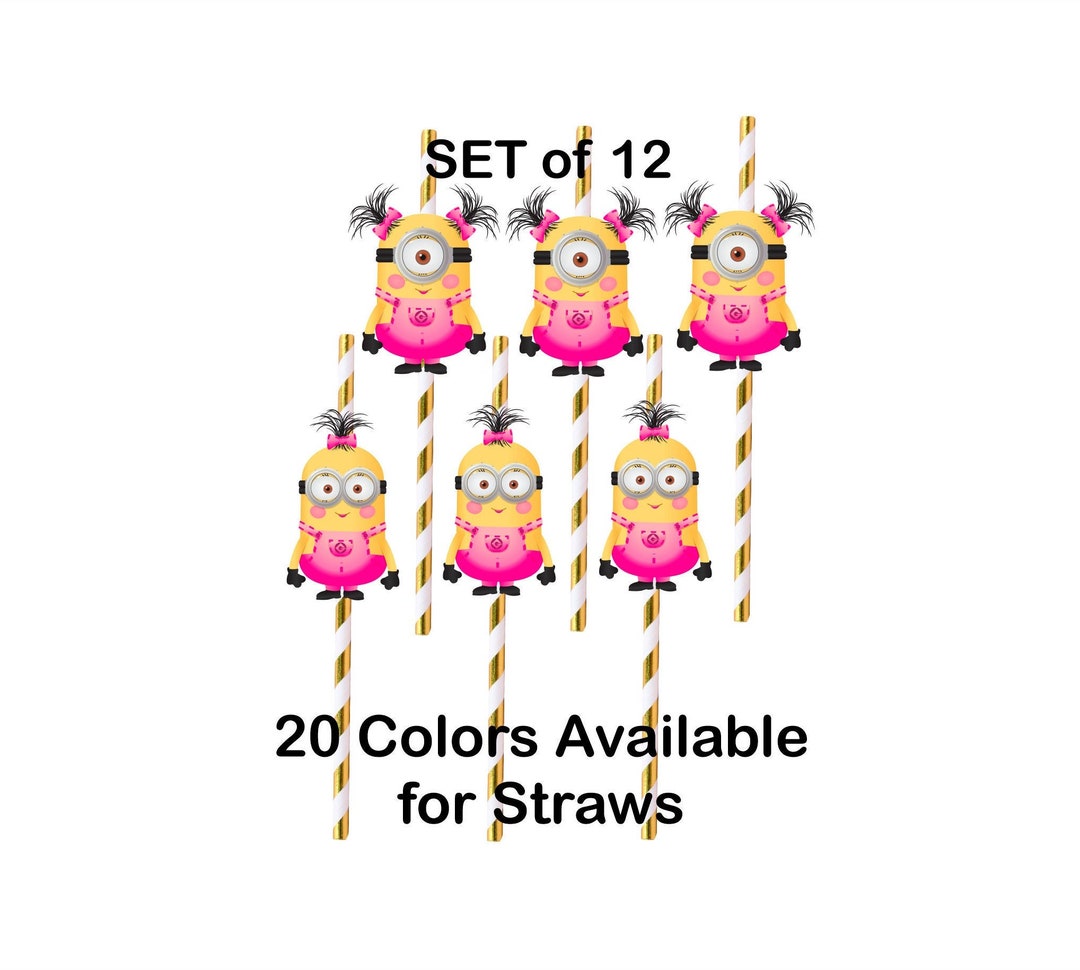 Pink Minions Party Straws (set of 12) Girl Minion Straws Pre-assembled ...