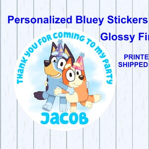 Personalized Bluey Theme Stickers With Name | 2" Diameter | Custom ...