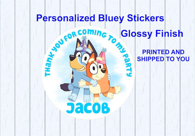 Personalized Bluey Theme Stickers With Name | 2" Diameter | Custom ...