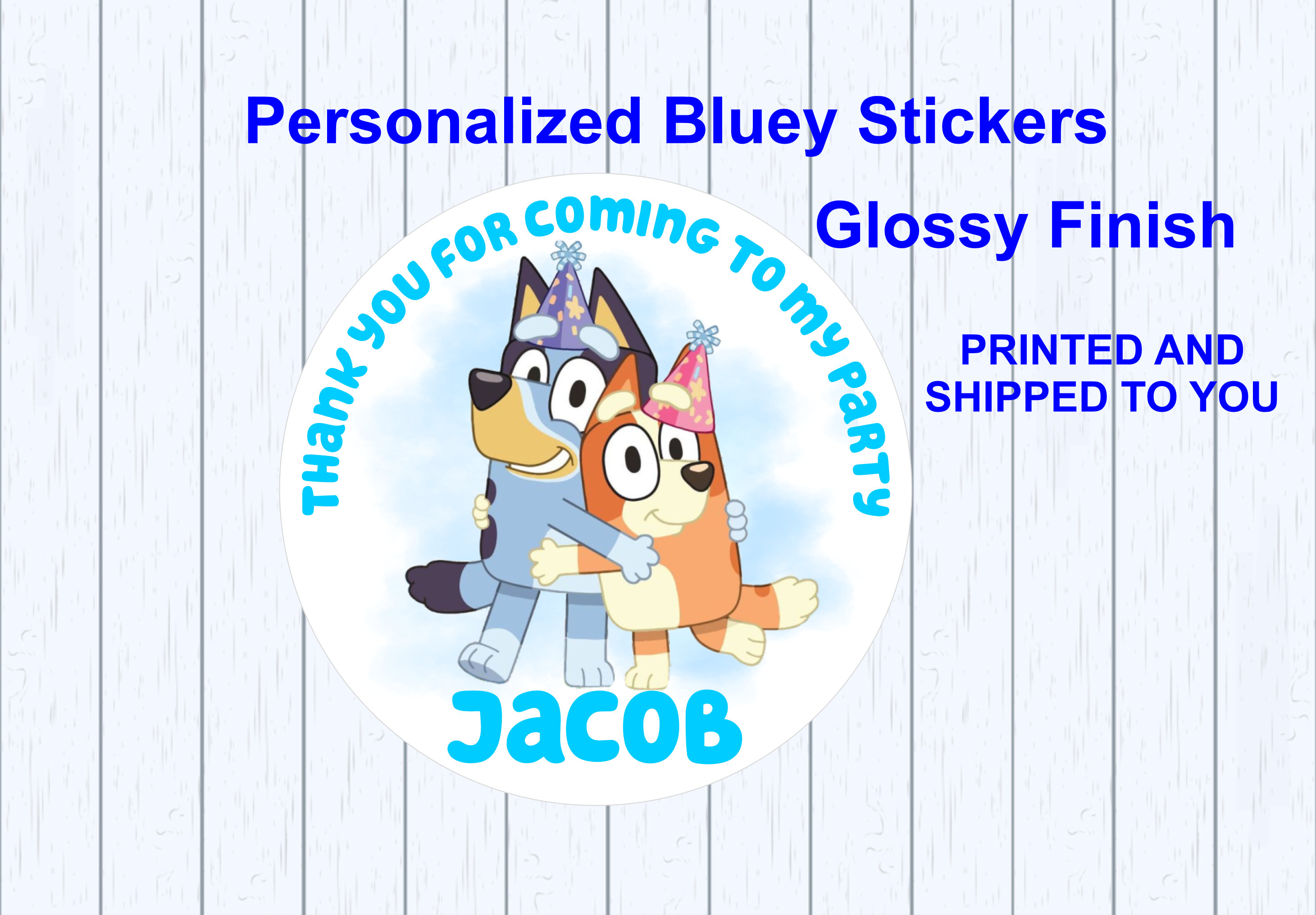Personalized Bluey Theme Stickers With Name 2 Diameter Custom Glossy ...