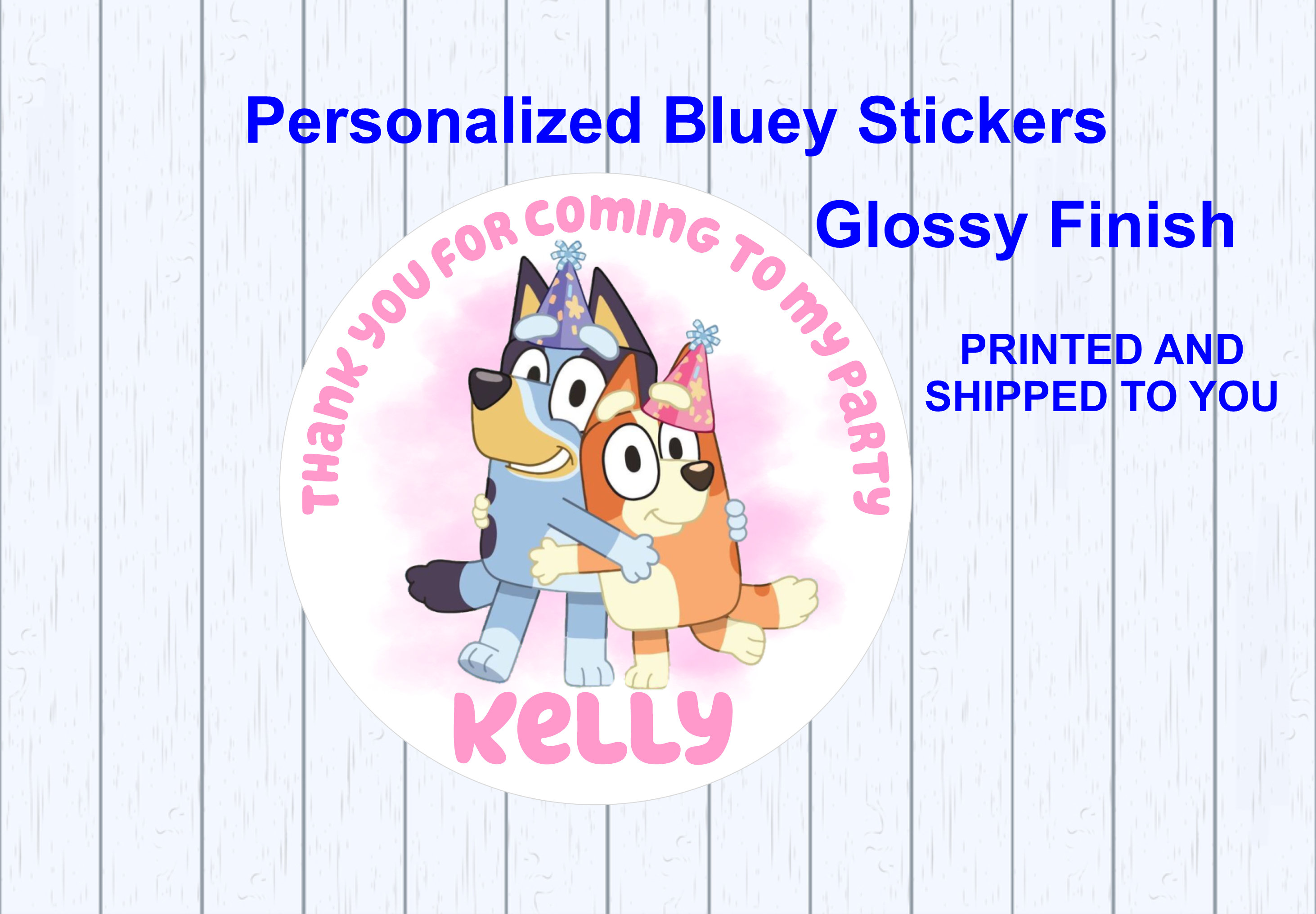 Personalized Bluey Theme Stickers With Name | 2" Diameter | Custom ...
