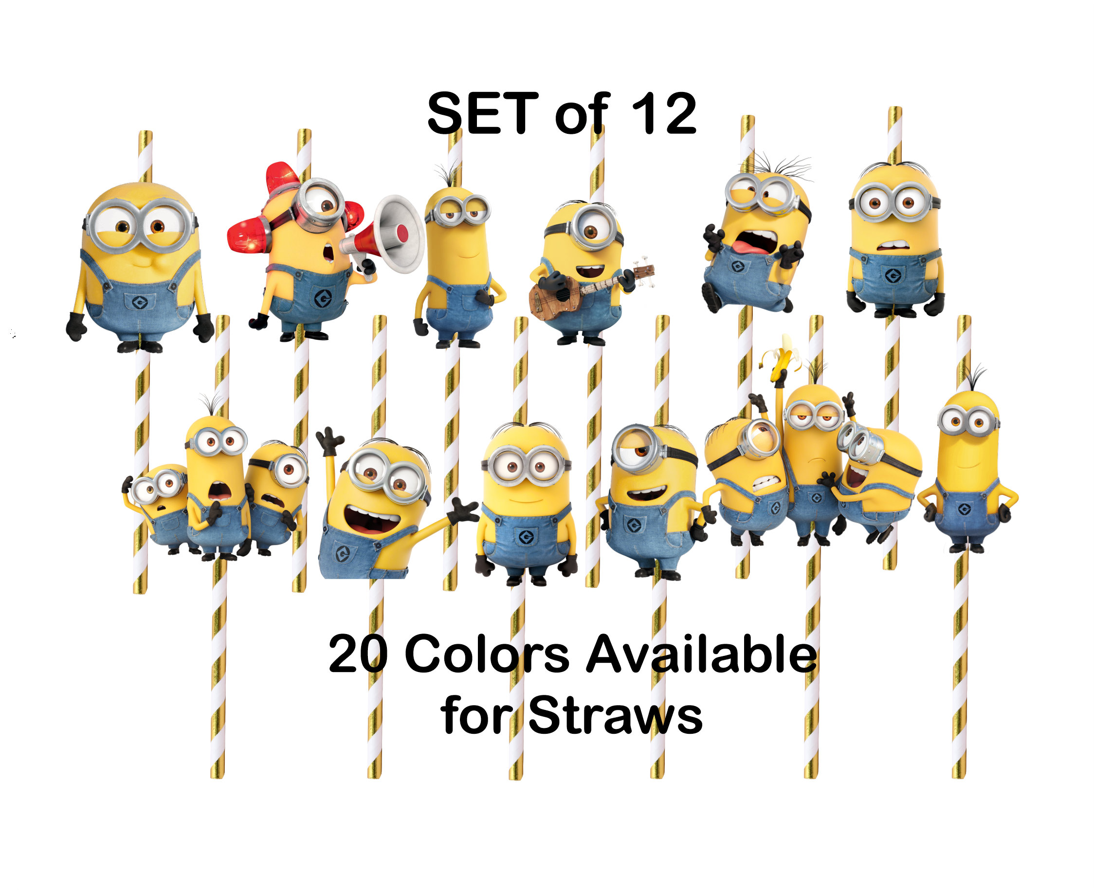 Minions Party Straws (set of 12) Pre-assembled With Straw of Your ...