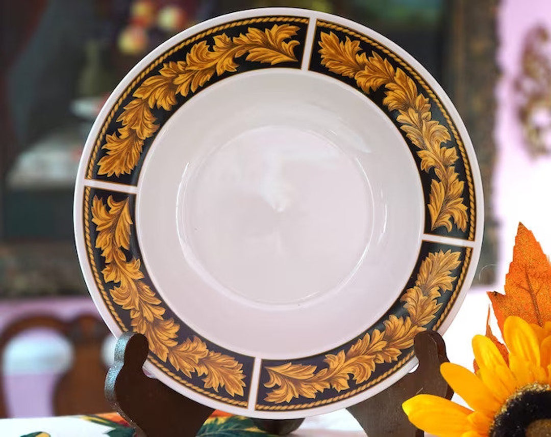 Salad/soup Plates Set of 6, Vintage Stoneware Fall Roma Black Floral ...