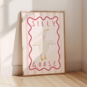 Silly Goose Wall Art Goose Poster Pink Nursery Decor, Fun Animal ...