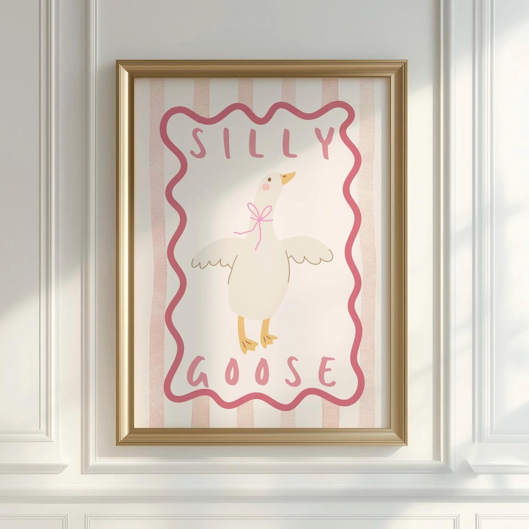 Silly Goose Wall Art Goose Poster Pink Nursery Decor, Fun Animal ...