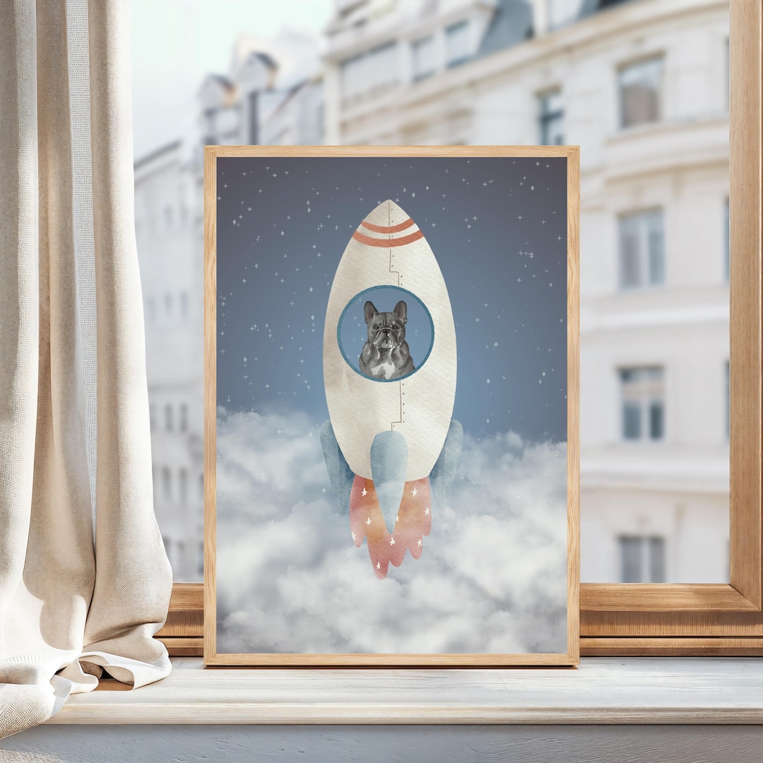 Cute Dog Rocket Ship Nursery Print Space Kids Room Decor Astronaut ...