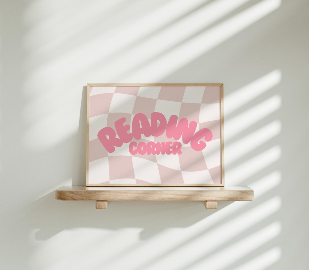 Reading Corner Trendy Pink Checker Classroom Print Decor Nursery Wall ...