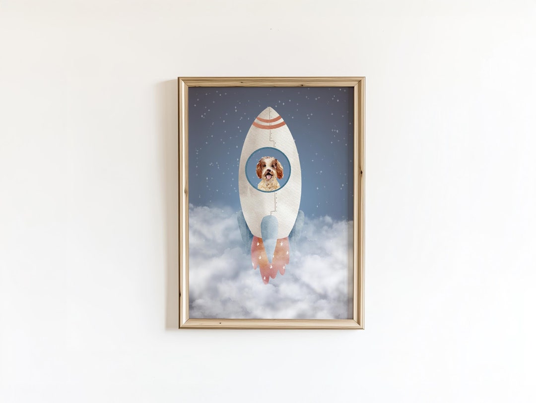 Labradoodle Dog Rocket Ship Nursery Print Kids Room Decor Astronaut ...
