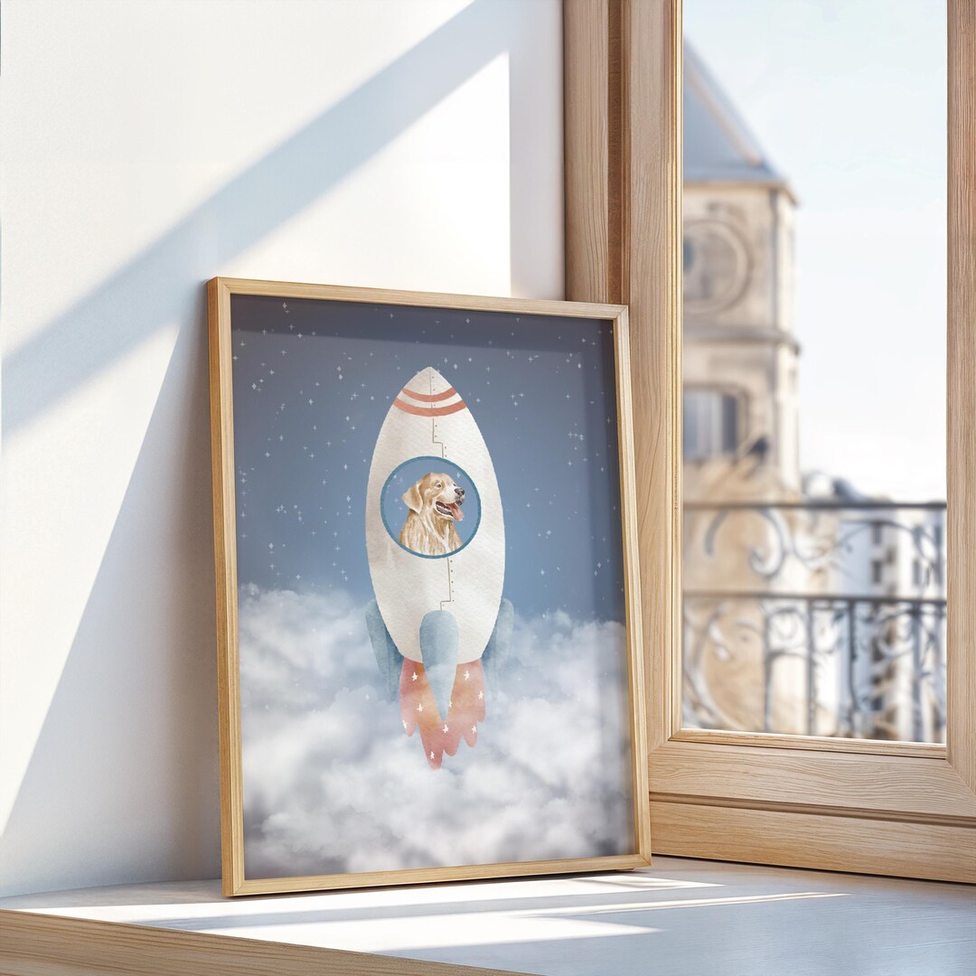 Cute Dog Rocket Ship Nursery Print Space Kids Room Decor Astronaut ...