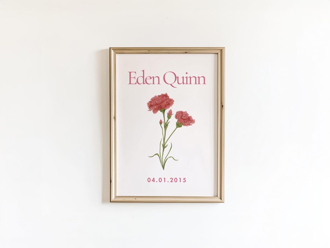 January Birth Flower Name Print Kids Room Decor, Baby Girl Name Sign ...