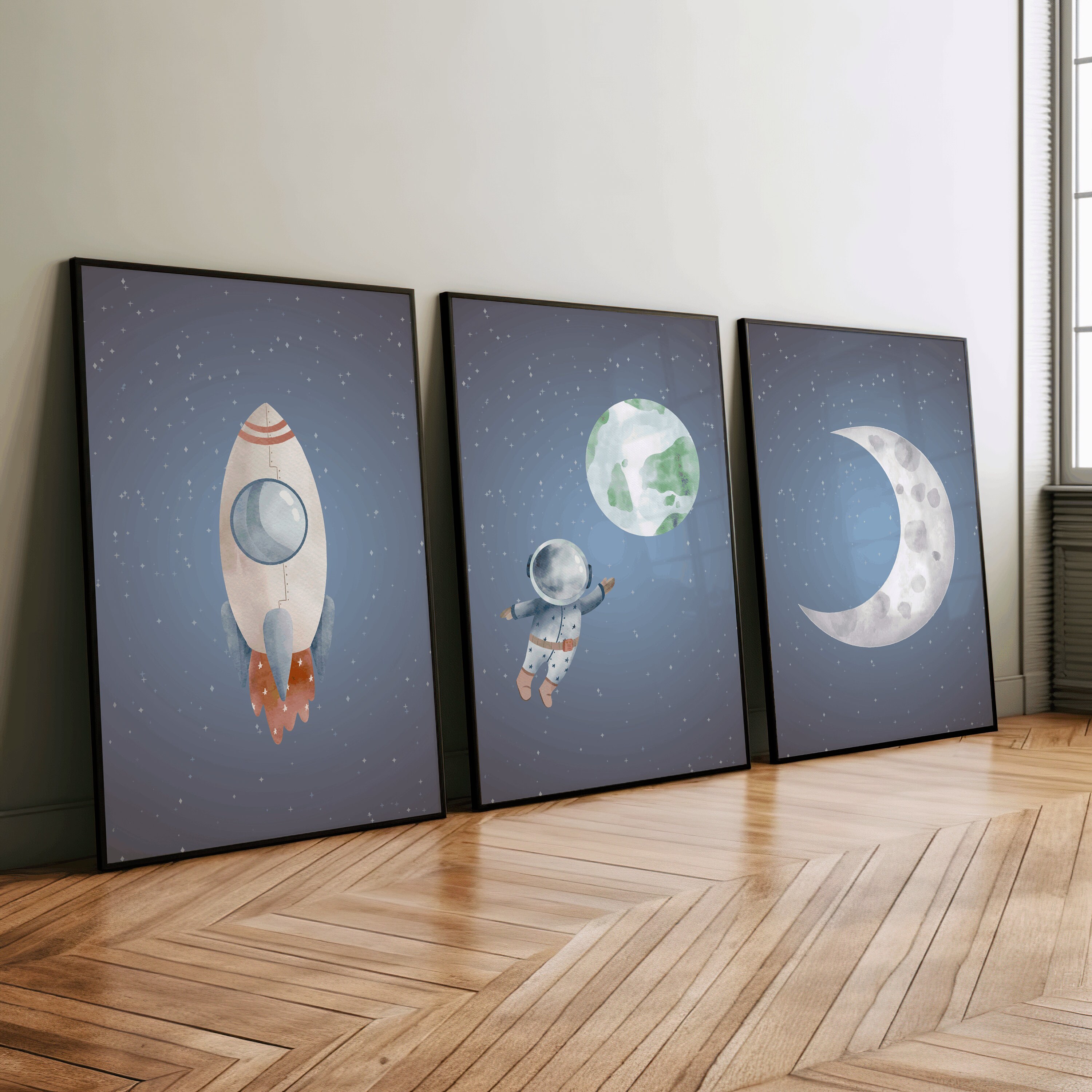 Space Nursery Print Set of 3 Kids Room Wall Art Astronaut Theme Room ...