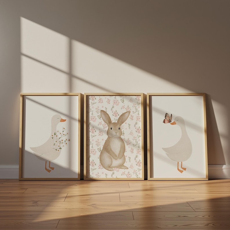 Vintage Bunny and Goose Nursery Print Set (digital Download) - Etsy