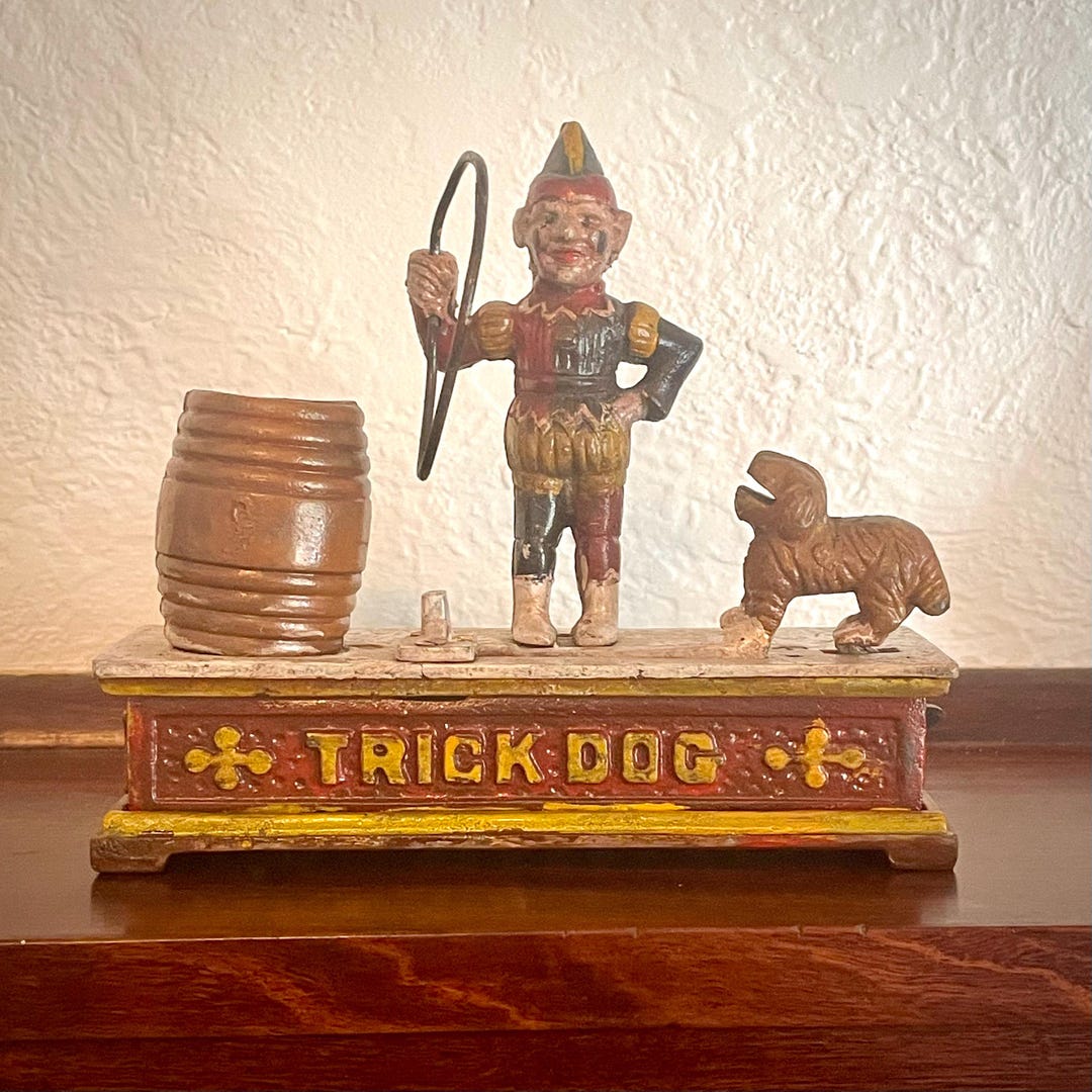 Vintage Mechanical 'trick Dog' Money Box Bank - Cast Iron Piggy Bank - Etsy
