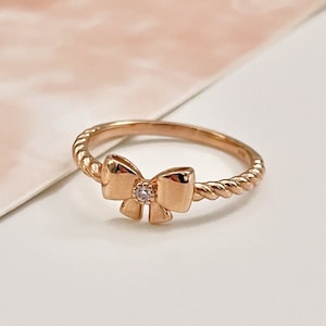 14K Solid Gold Bow Ring Minimalist Rings Classic Little Bow Ring Work ...