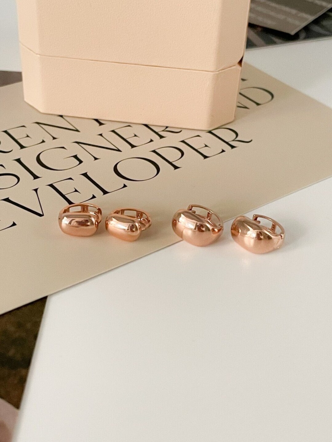 14K Solid Gold Bold Huggie Earrings Thick Gold Huggie Simple Plain ...