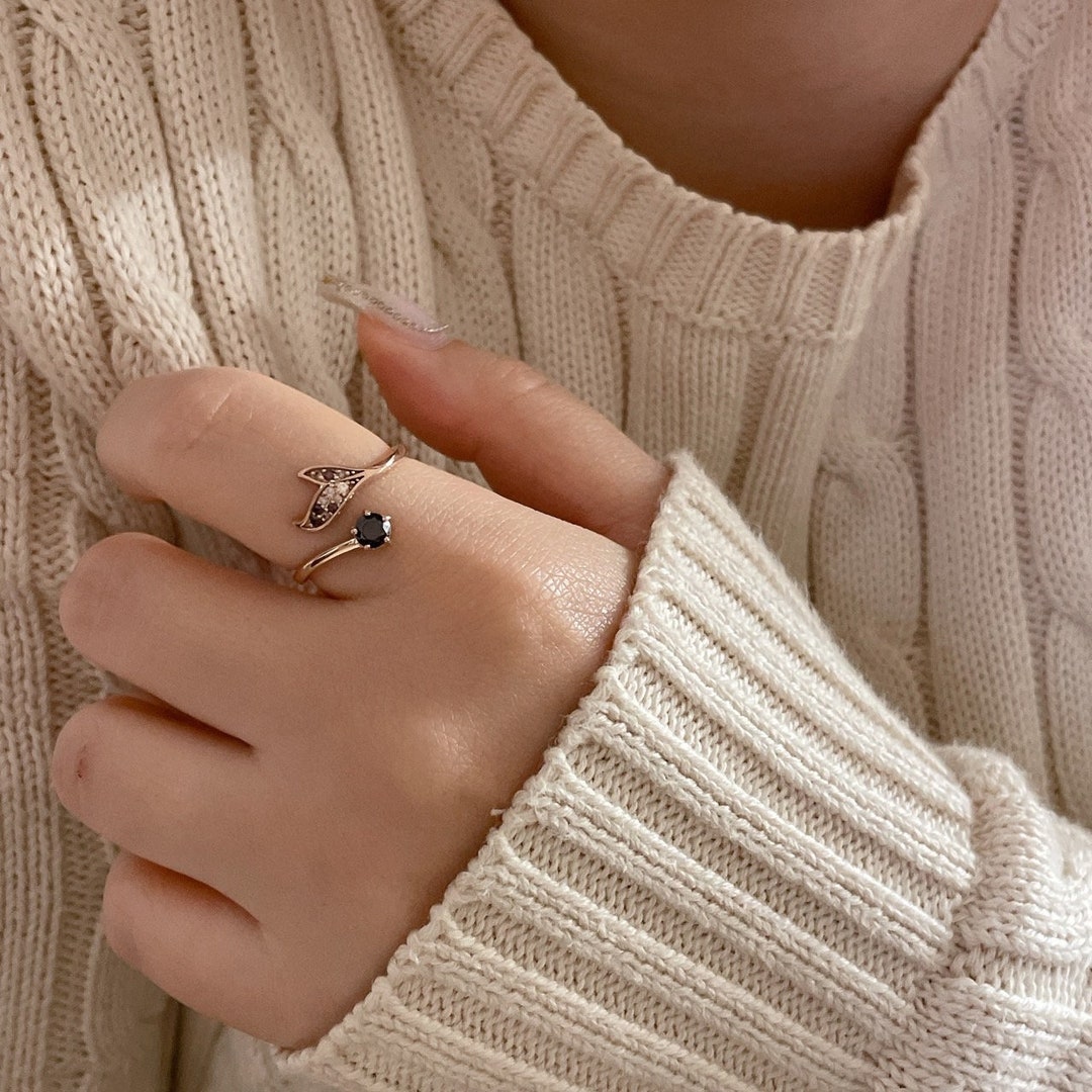 14K Solid Gold Dolphin Tail Fin Ring Fish Tail Ring Whale Tail Ring ...