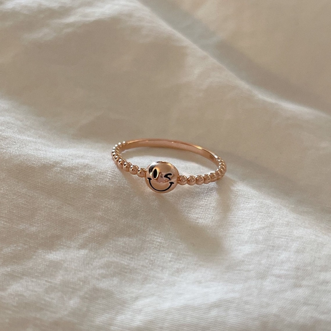14k Real Solid Gold Happy Face Ring Smiley Face Ring Gold Dainty Face ...