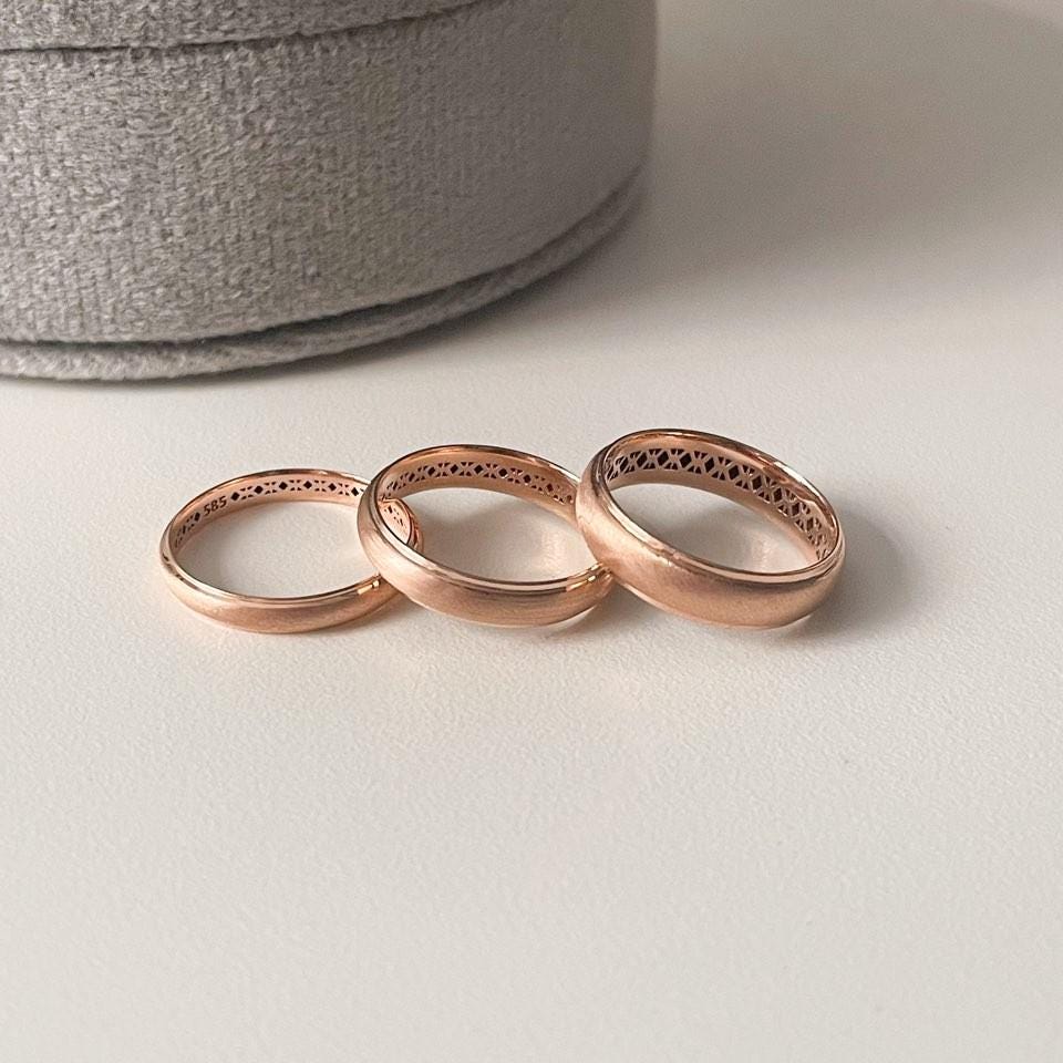 14K Solid Gold Brushed Satin Finished Band Gold Matt Finish Plain Ring ...