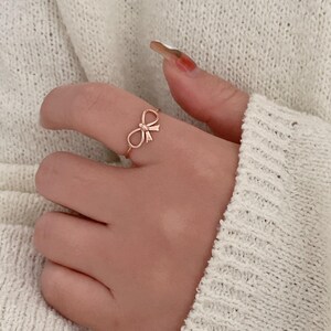 14K Solid Gold Bow Ring Minimalist Rings Classic Little Bow Ring ...