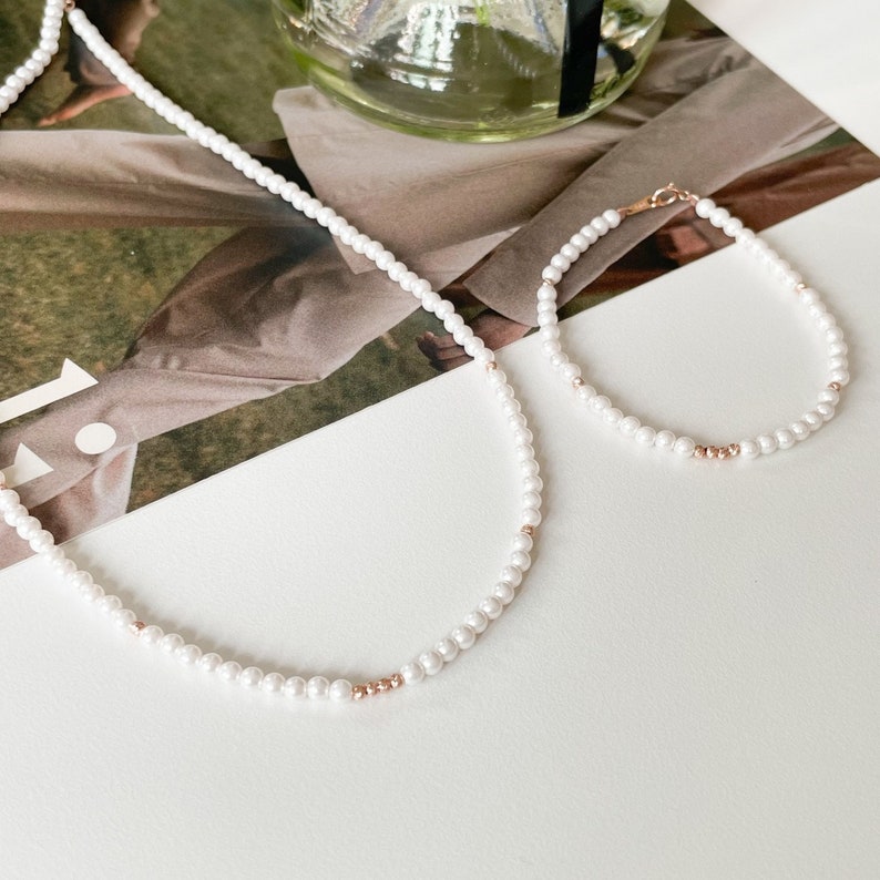 14K Solid Gold Crystal Pearl Bracelet Beed Bracelets Daily Light Weight ...