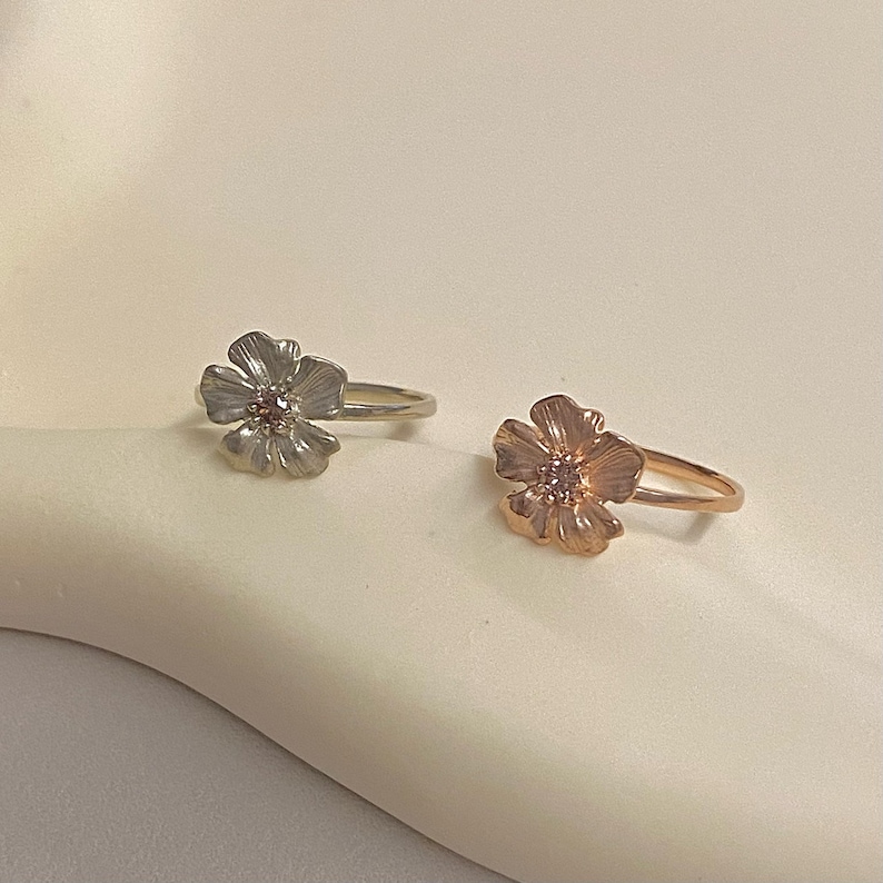 14K Solid Gold Flower Ring Detailed Poppy Floral Ring Gift for Her - Etsy