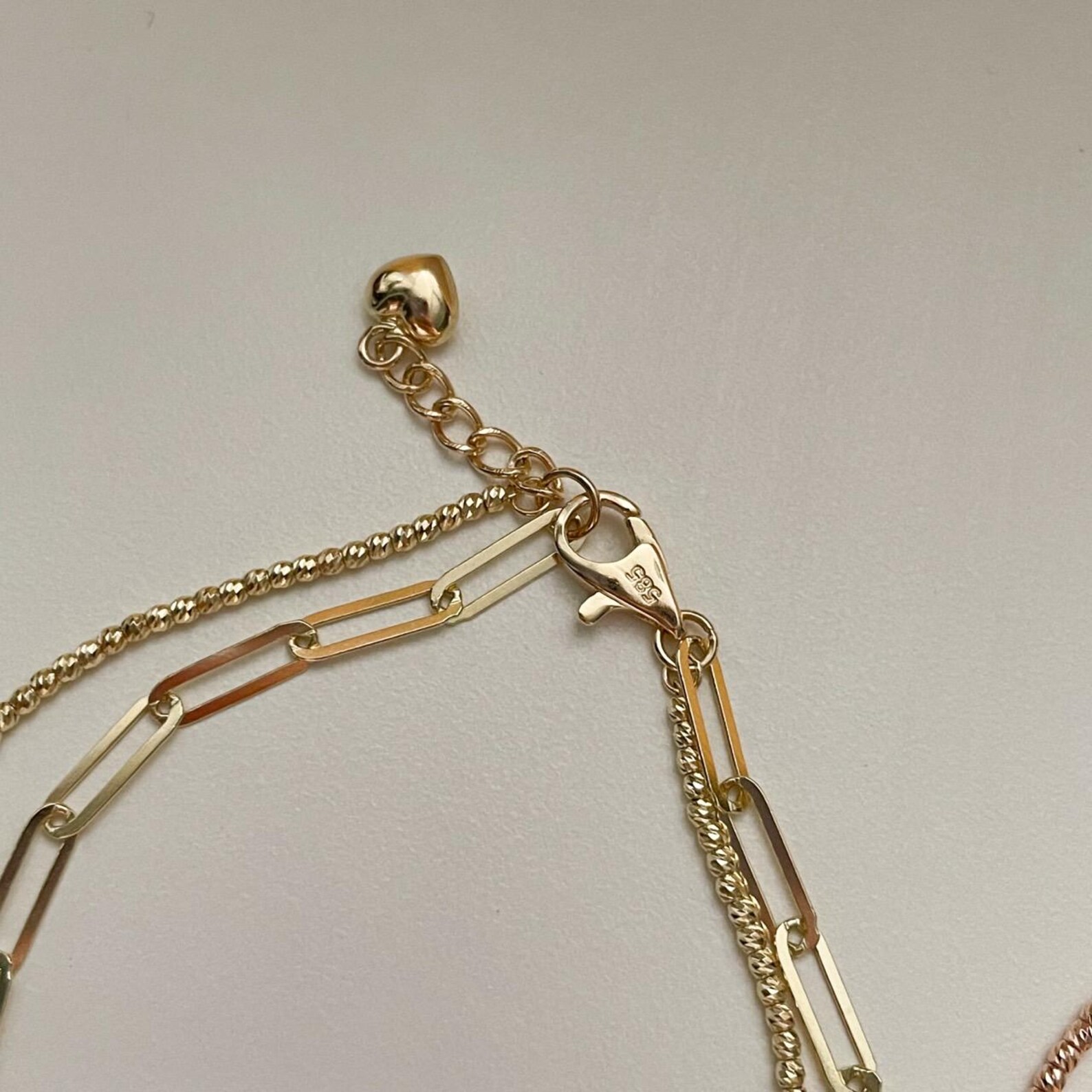 14K Solid Gold Two Rows Layered Chain Bracelet Multi Chain Bracelet ...