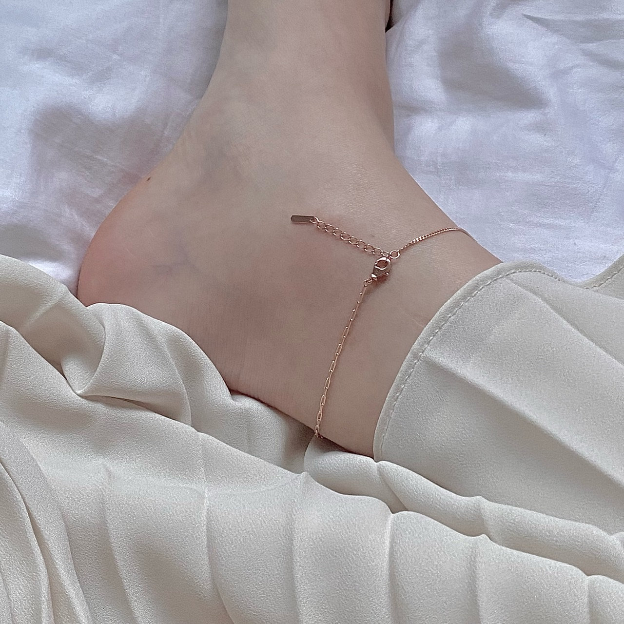 14K Solid Gold Rectangle Charm Chain Anklet Gold Chain Dangle Ankle ...