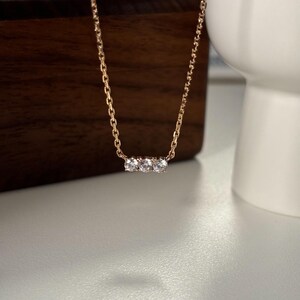 14K Solid Gold Three Stone CZ Necklace Simple Necklace Dainty Necklace ...
