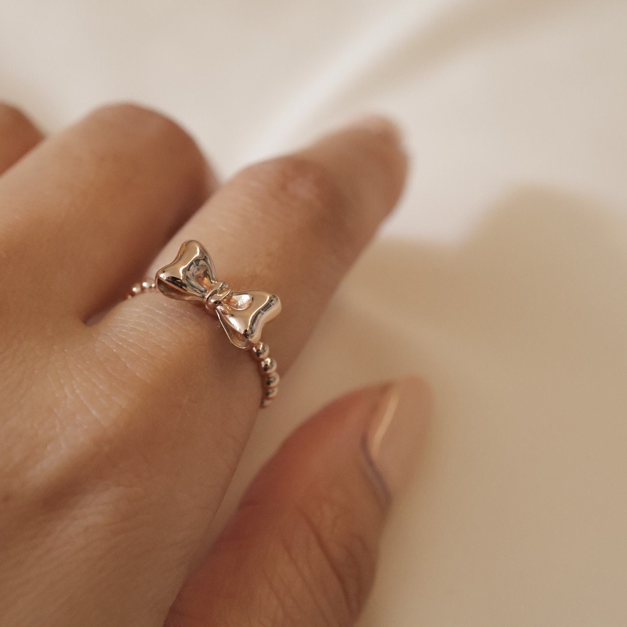 Gold Bow Ring 14K Solid Gold Minimalist Rings Delicate Ring Work Simple ...