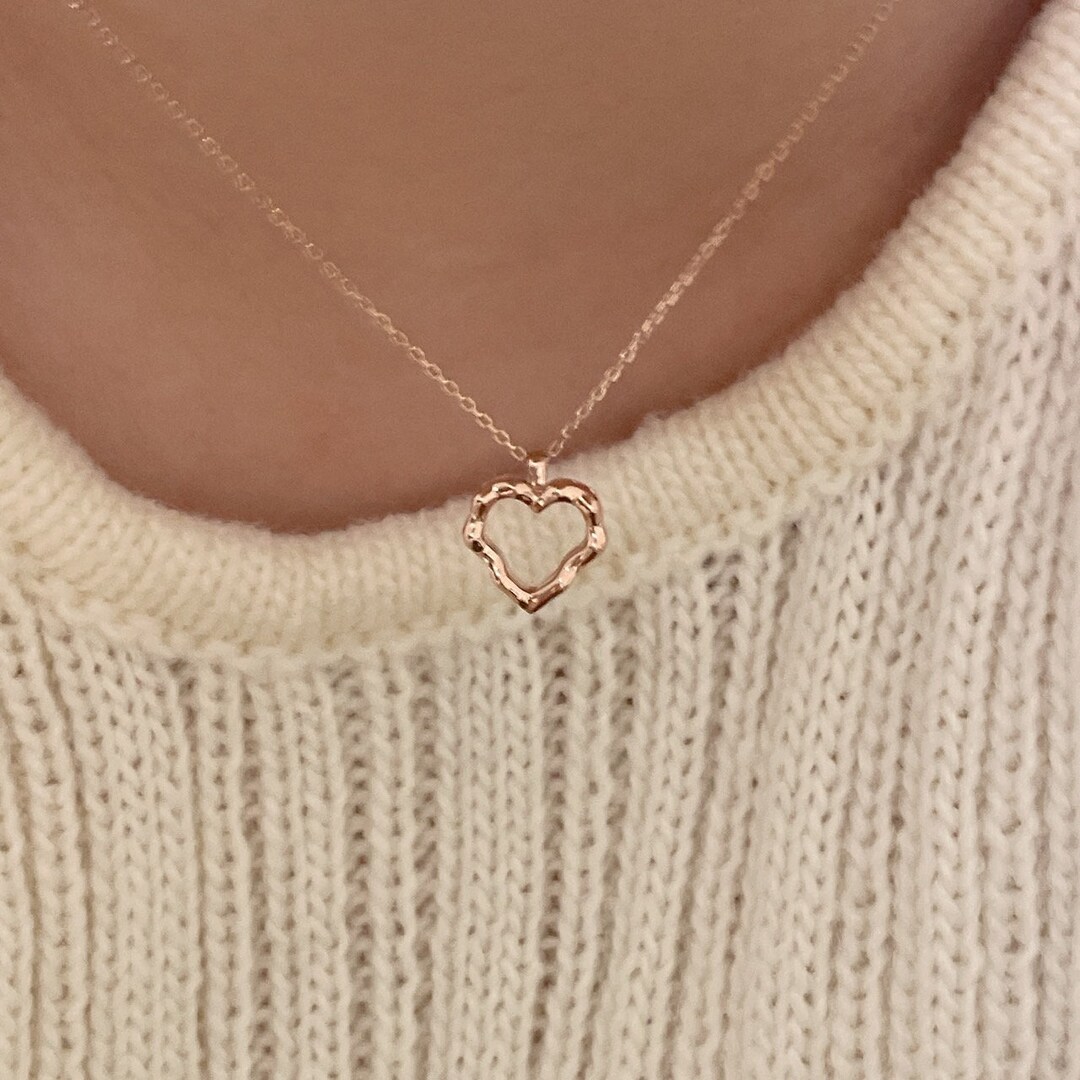 14K Solid Gold Antique Heart Pendant Necklace Minimalist Necklace Daily ...
