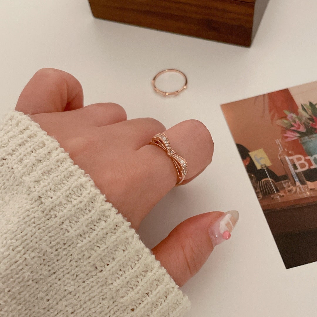 14K Solid Gold Bow Ring Minimalist Rings Delicate Ring Simple Ring Daily Ring Real Gold Ribbon ...